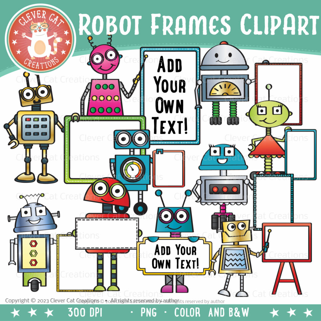 Robots with School Supplies Clipart | Made By Teachers