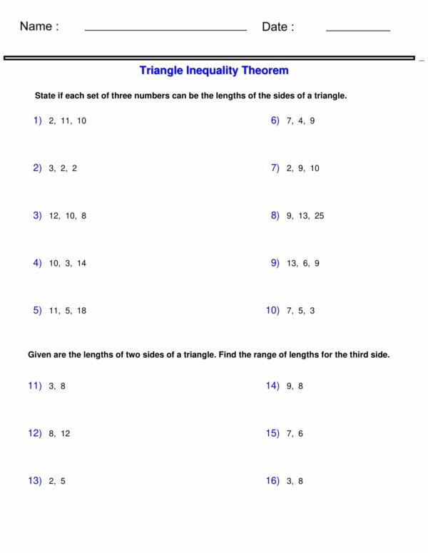 Triangle Inequality Theorem - Triangle Worksheets | Made By Teachers