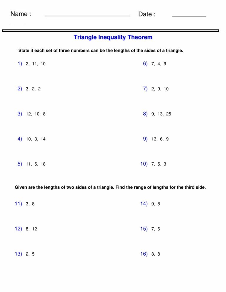 Triangle Inequality Theorem - Triangle Worksheets | Made By Teachers
