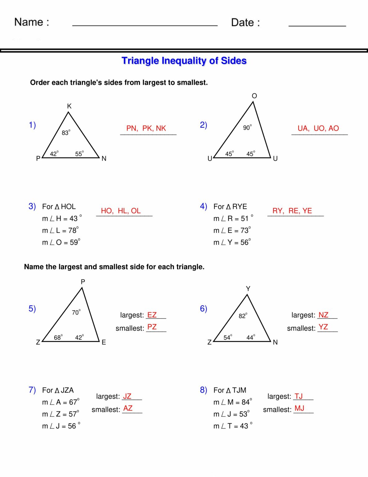 Triangle Inequalities of Sides - Order triangle's side - Triangle ...