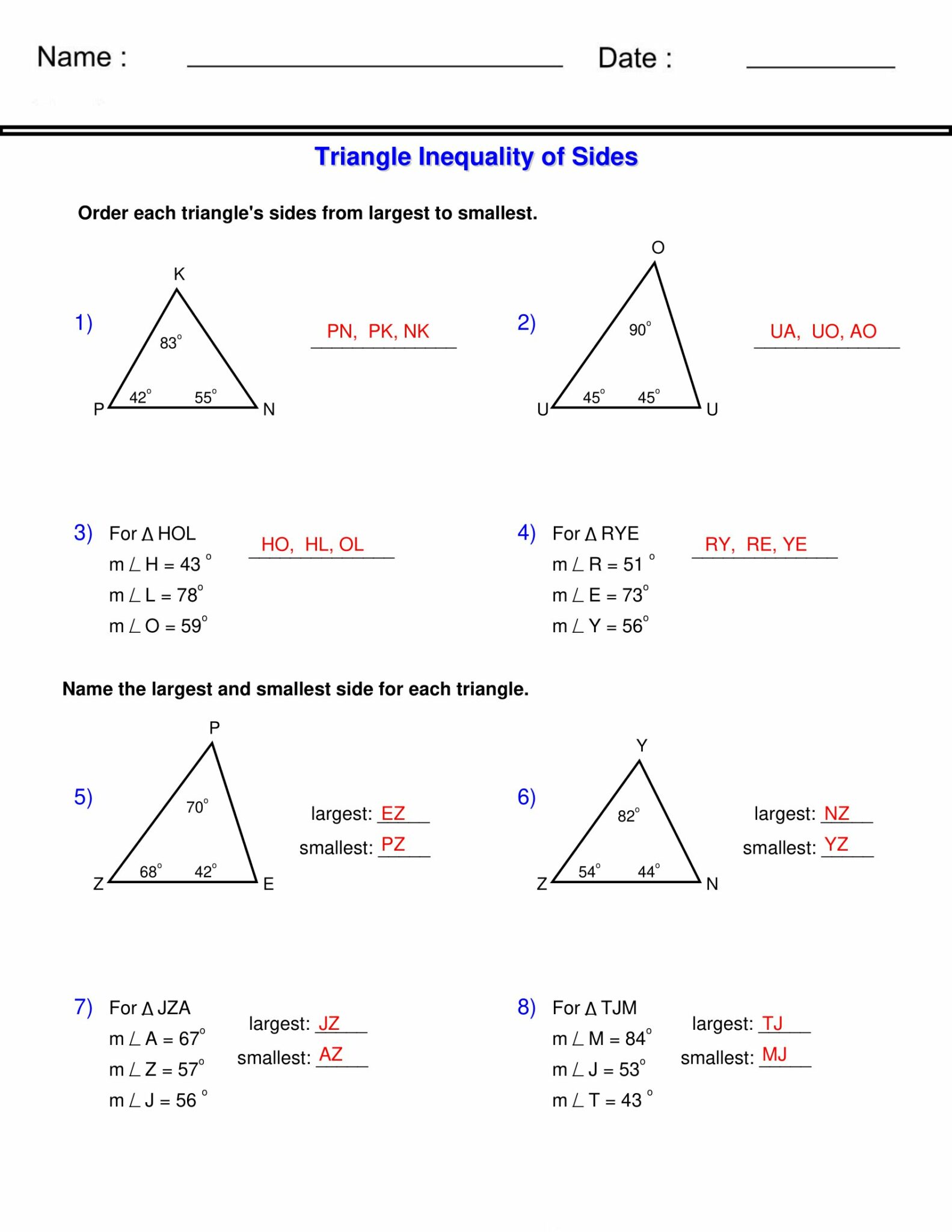 Triangle Inequalities of Sides - Order triangle's side - Triangle ...