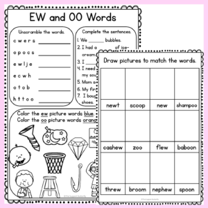 EW and OO Diphthong Worksheets | Made By Teachers