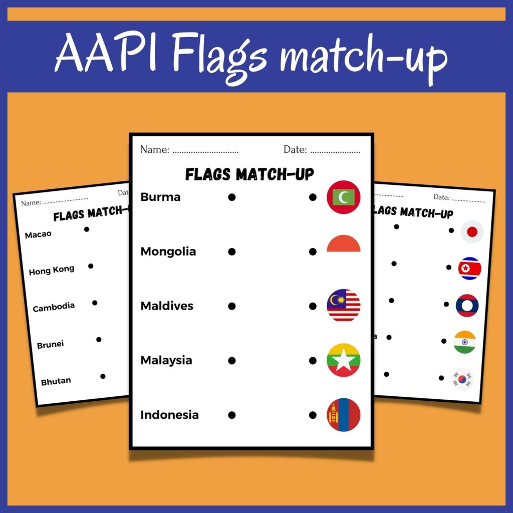 AAPI Flag Match-up | Asian Pacific American Heritage Month Matching ...