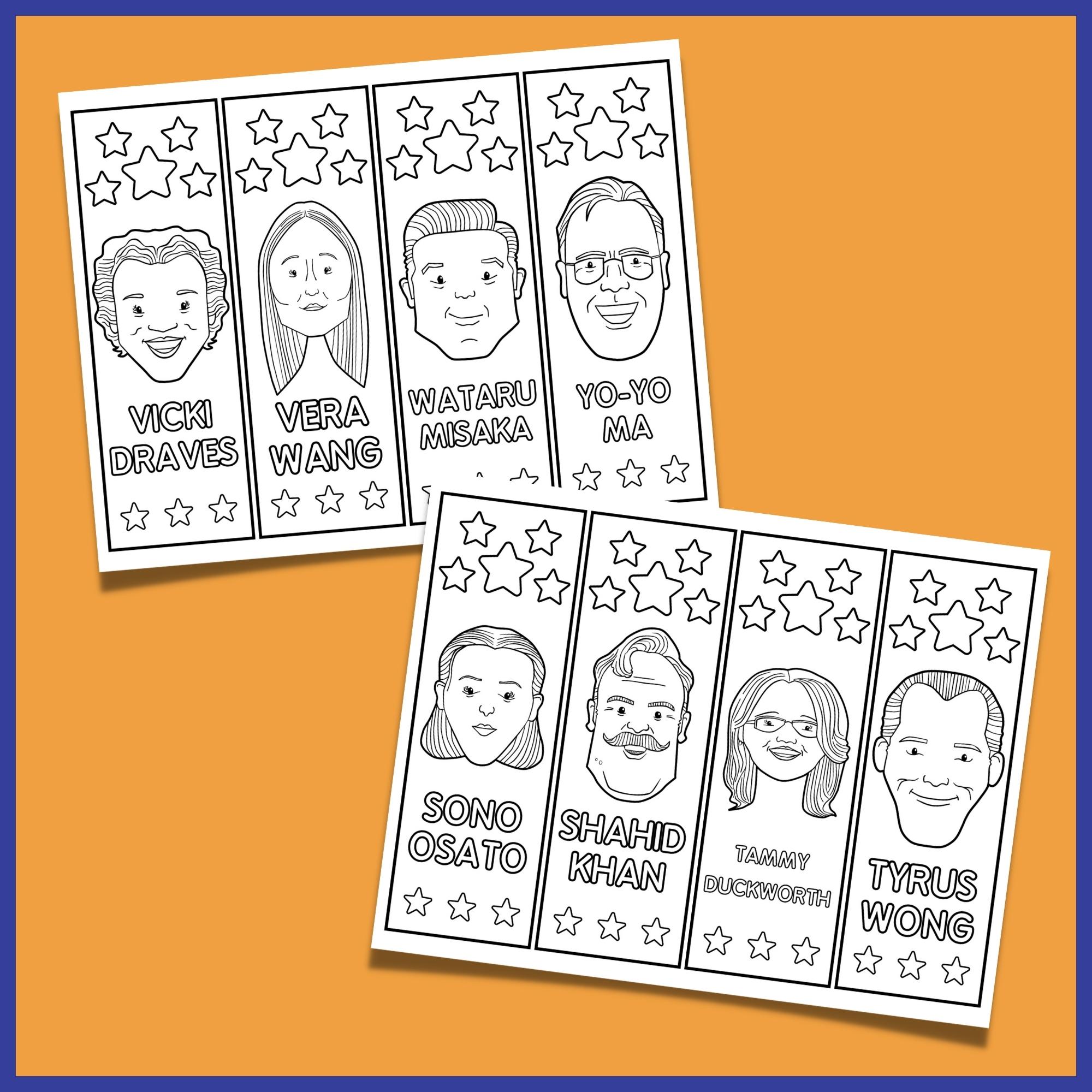 Asian American Leaders Coloring Bookmarks, AAPI Heritage Month Coloring ...