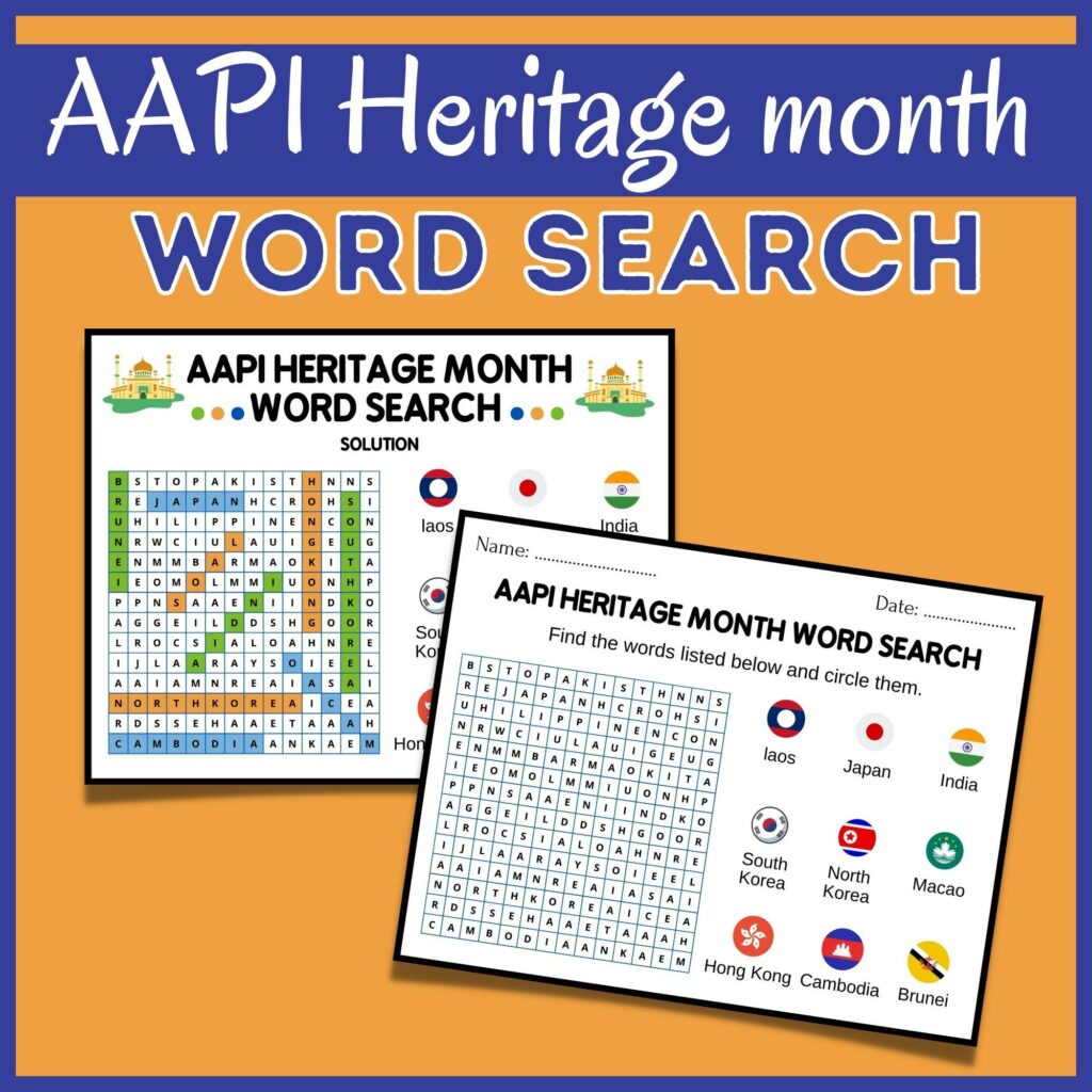 AAPI Heritage Month Word Search Puzzles | Countries Word Search Puzzle ...
