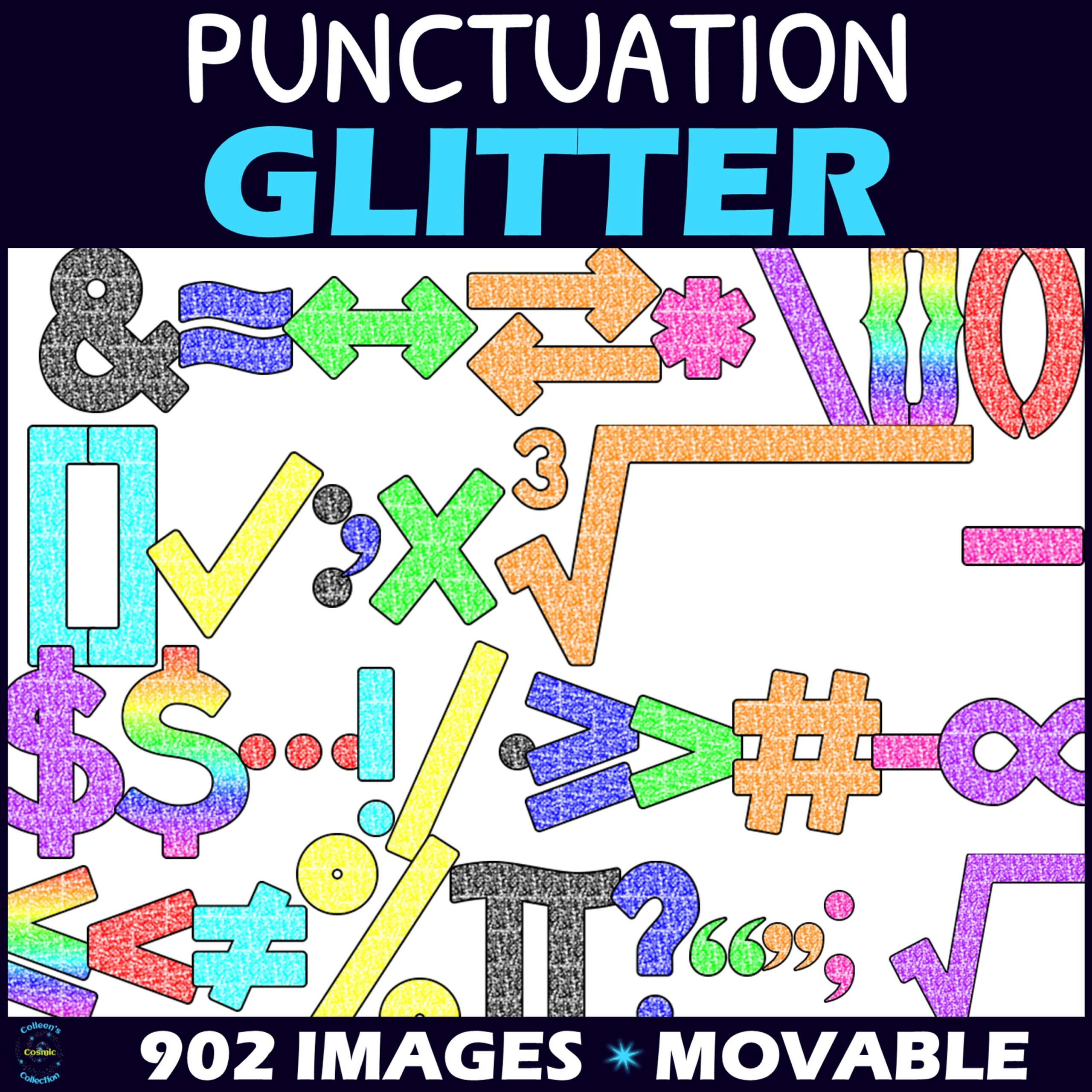 Glitter Punctuation Font Clipart - with Spanish Accents | Made By Teachers