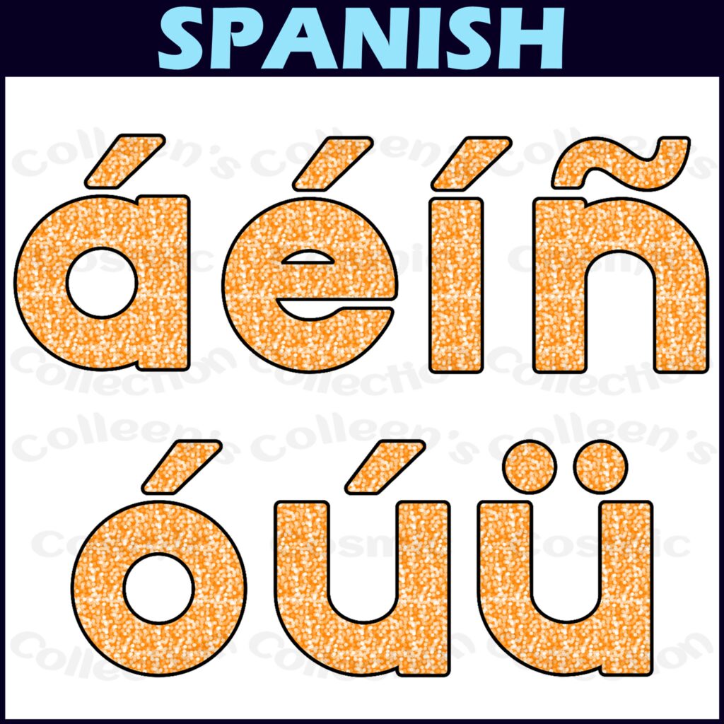 Glitter Lowercase Letters Font Clipart - with Spanish Accents | Made By ...