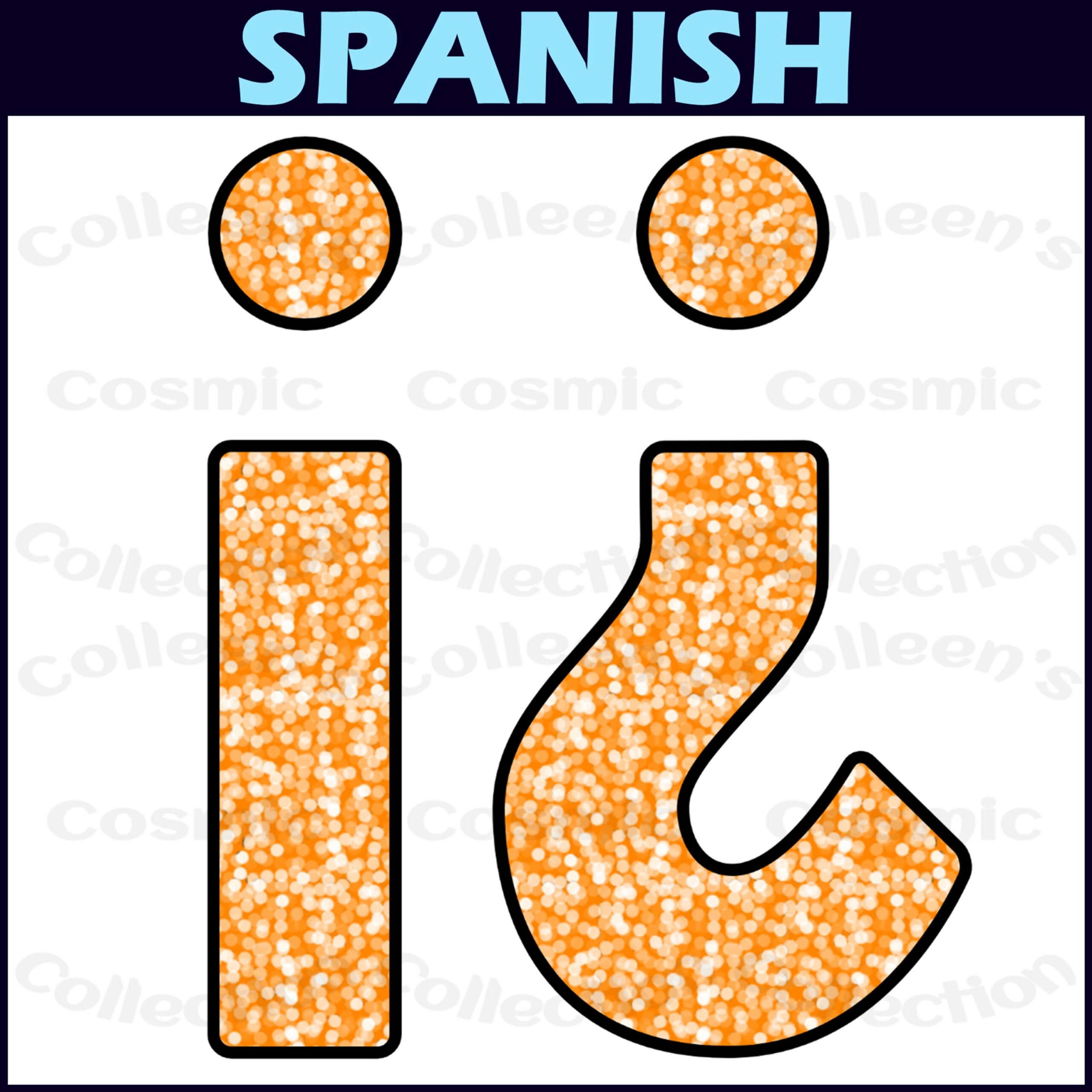 Glitter Punctuation Font Clipart - with Spanish Accents | Made By Teachers