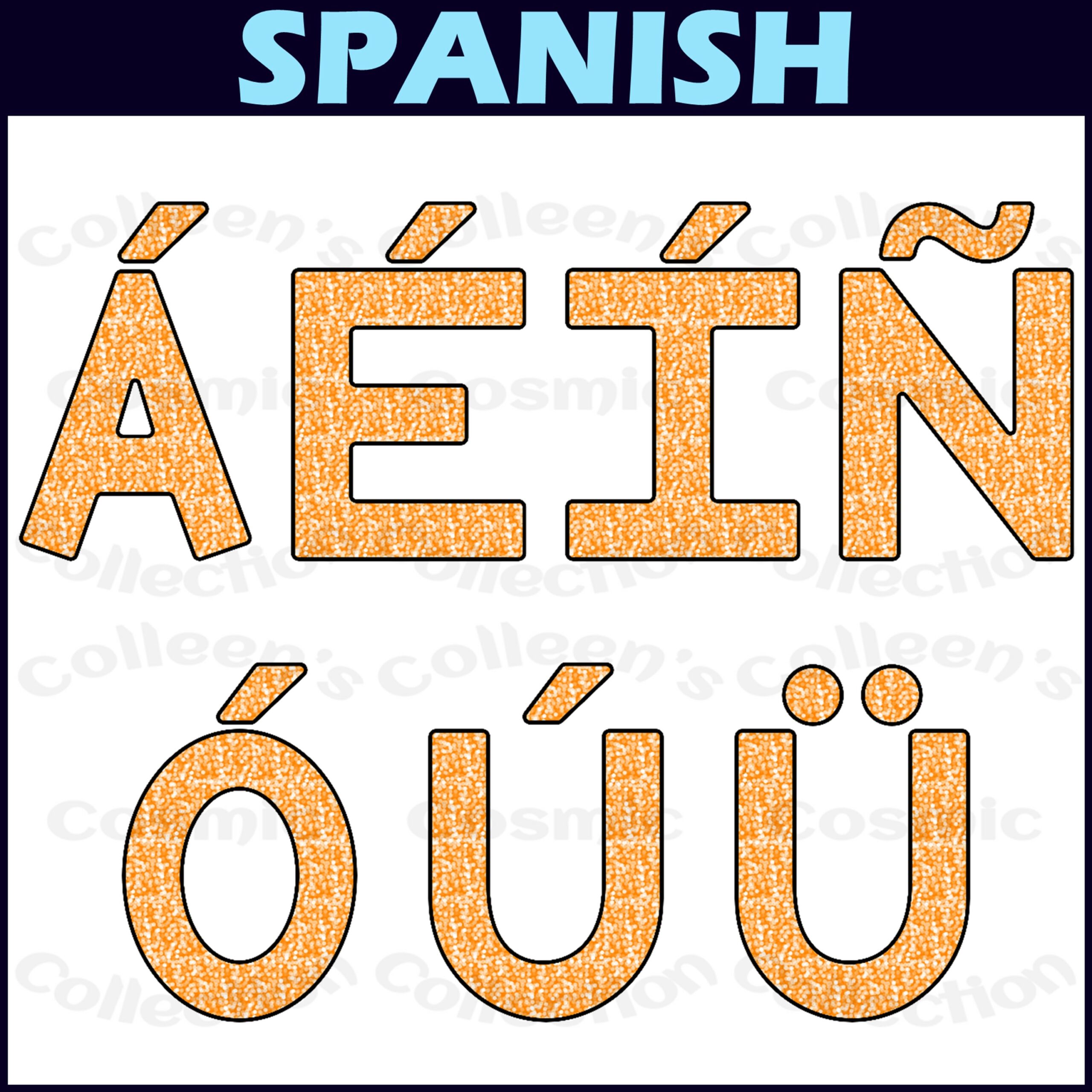 Glitter Uppercase Letters Font Clipart - with Spanish Accents | Made By ...