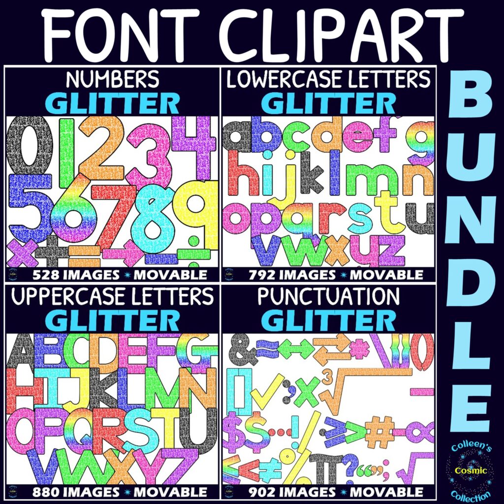 Glitter Font Clipart BUNDLE - with Spanish Accents and Symbols | Made ...
