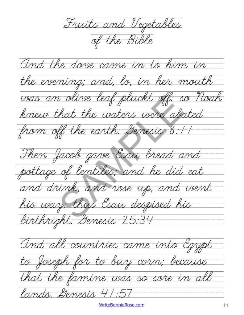 Fruits and Vegetables of the Bible Cursive Copywork | Made By Teachers