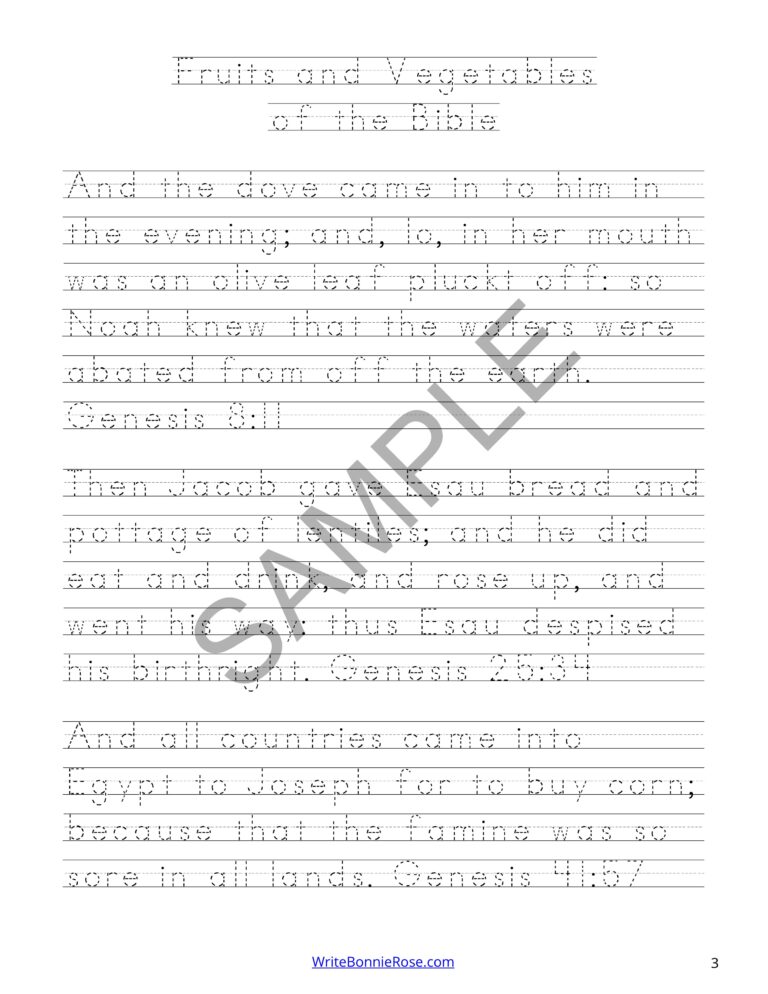 Fruits and Vegetables of the Bible Print Copywork | Made By Teachers