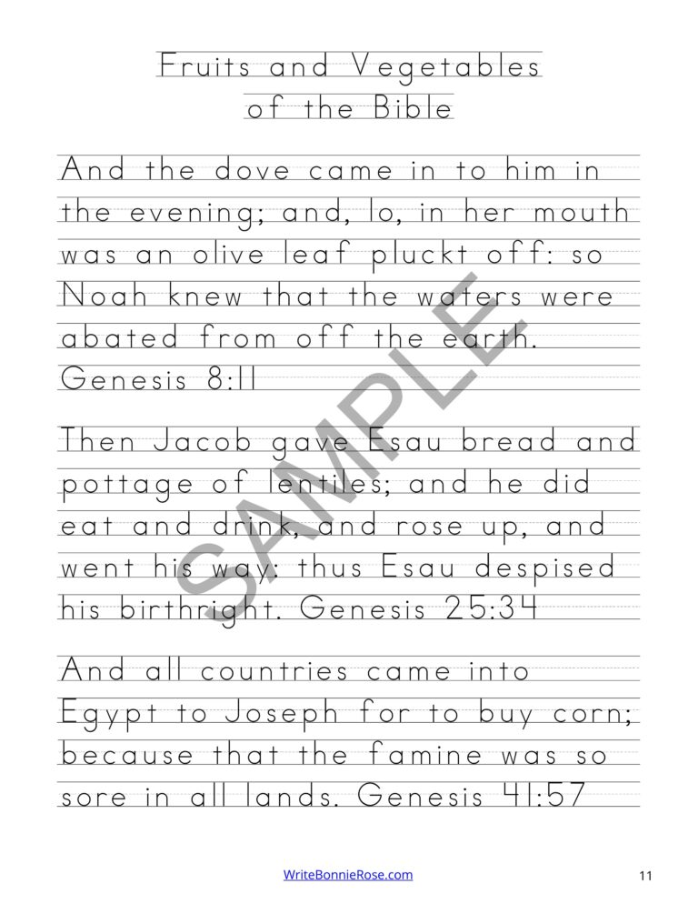 Fruits and Vegetables of the Bible Print Copywork | Made By Teachers