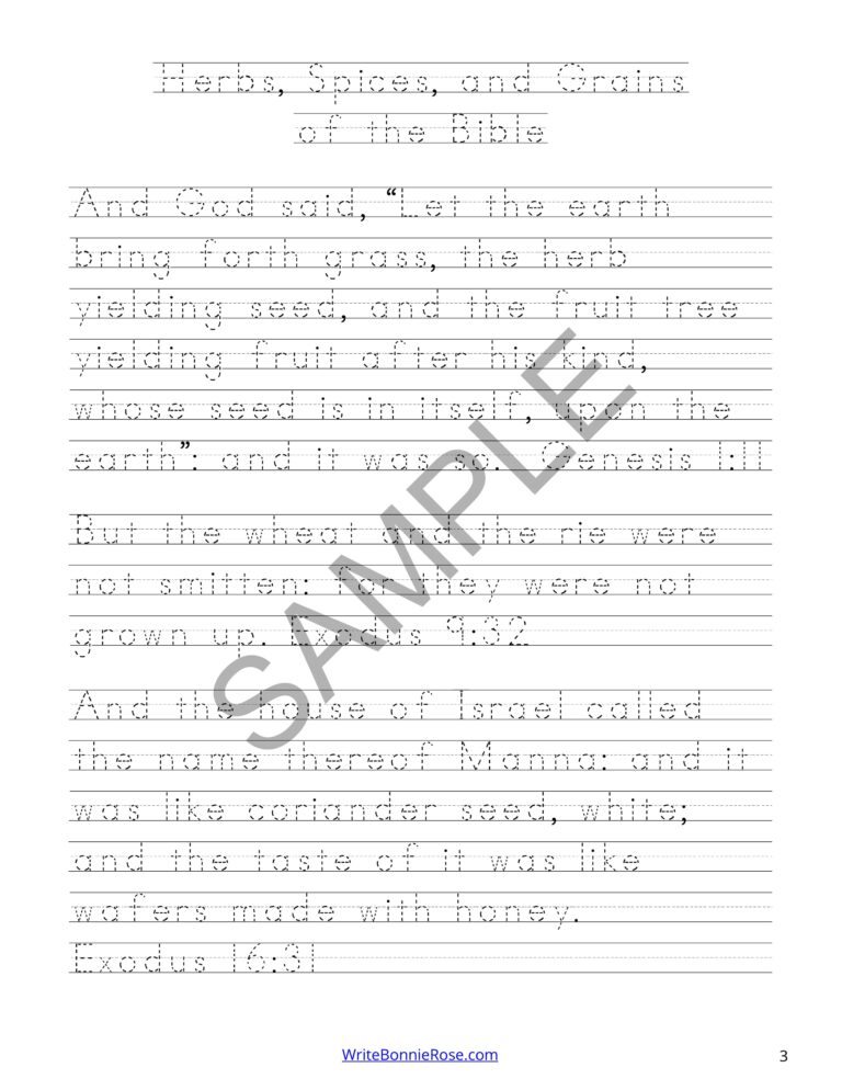 Herbs, Spices & Grains of the Bible Print Copywork | Made By Teachers