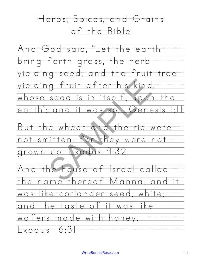 Herbs, Spices & Grains of the Bible Print Copywork | Made By Teachers