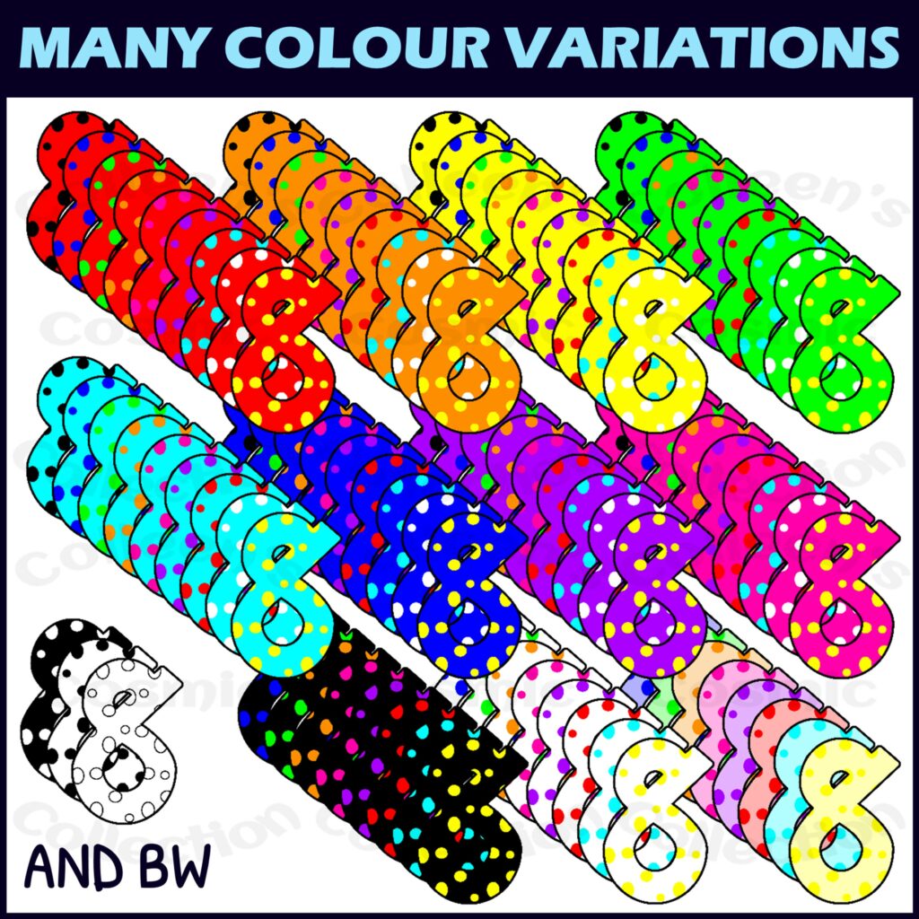 Spotted Numbers Font Clipart - Number Clip Art with Math Symbols | Made ...