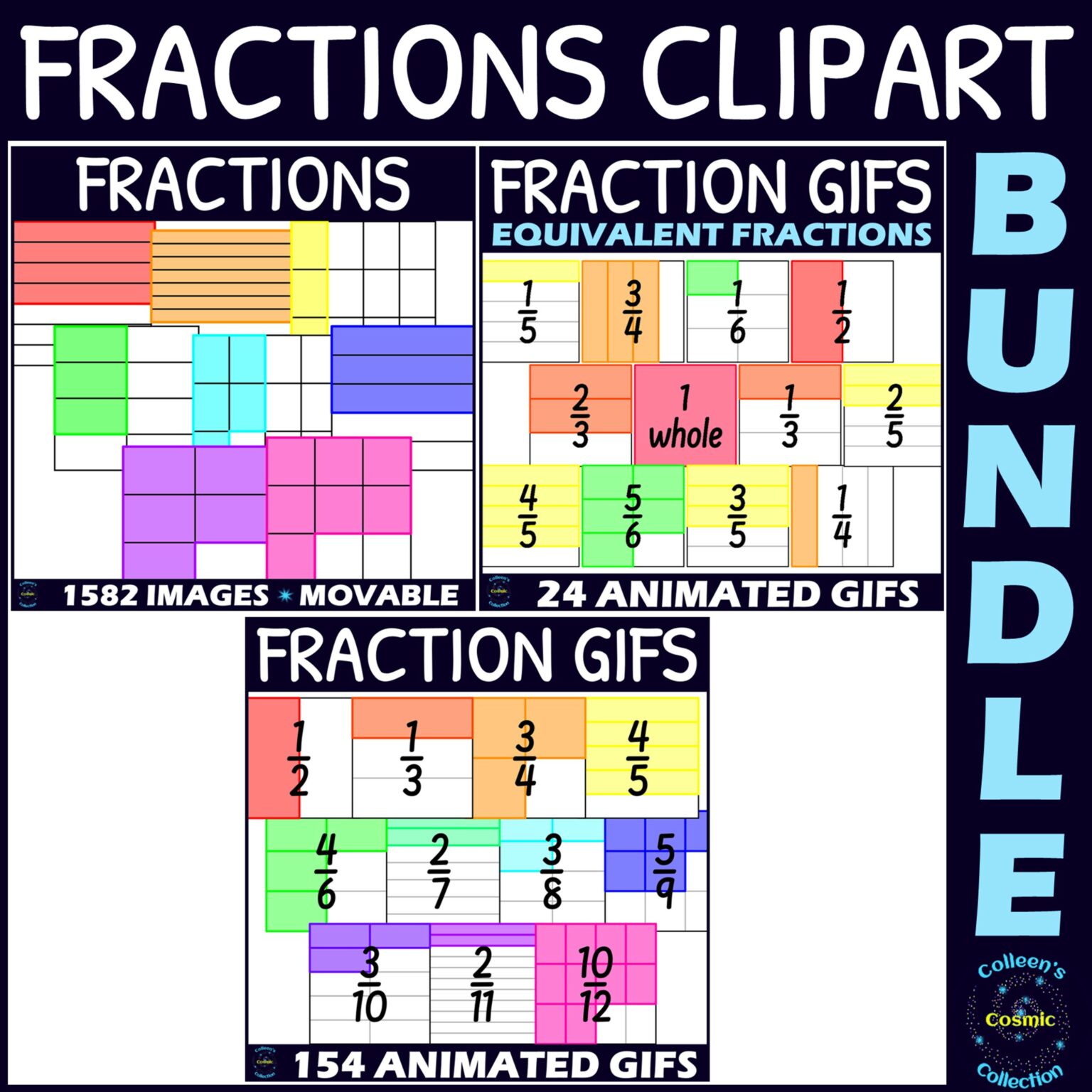 Clipart Fraction Squares and Fraction Square GIFs BUNDLE | Made By Teachers