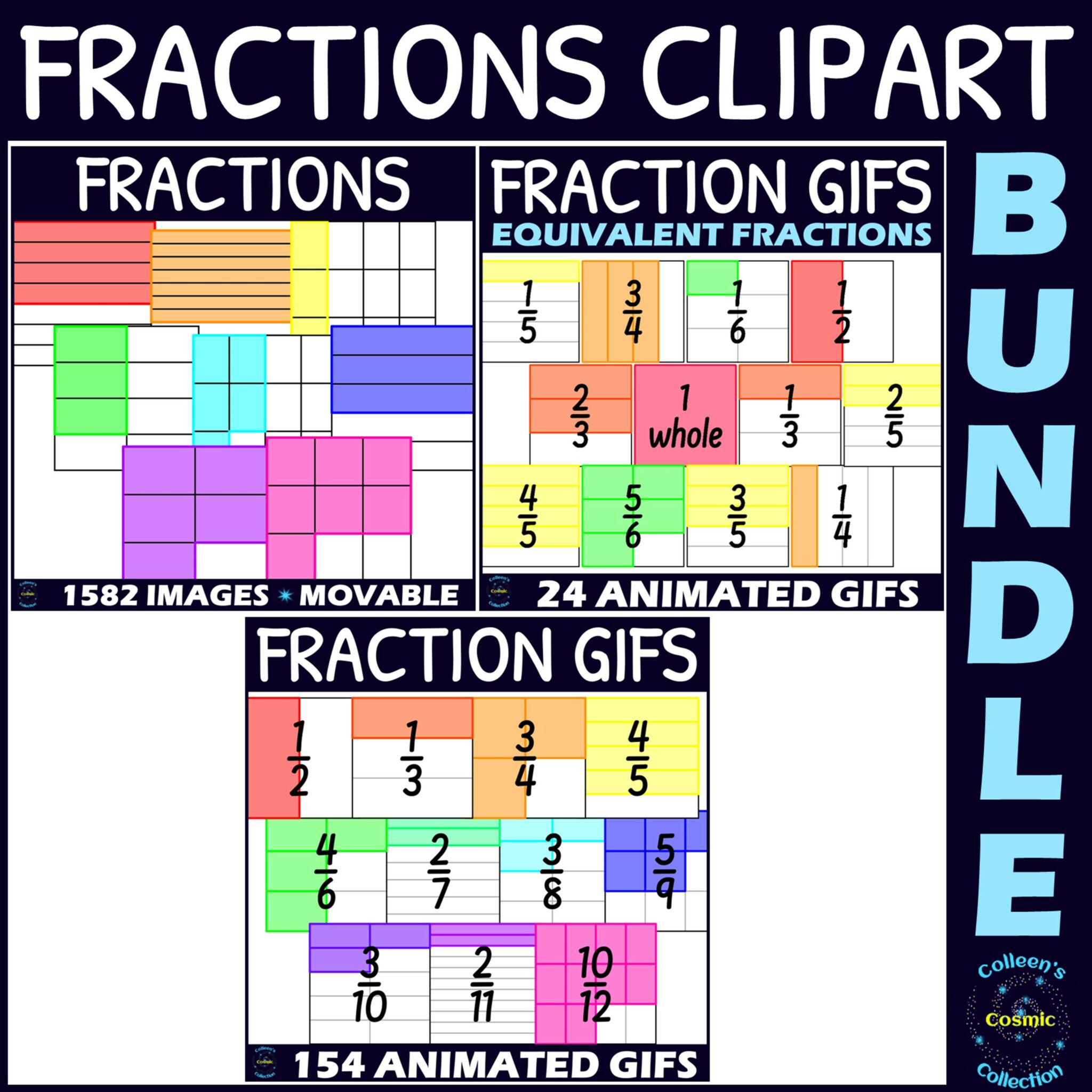 Clipart Fraction Squares and Fraction Square GIFs BUNDLE | Made By Teachers