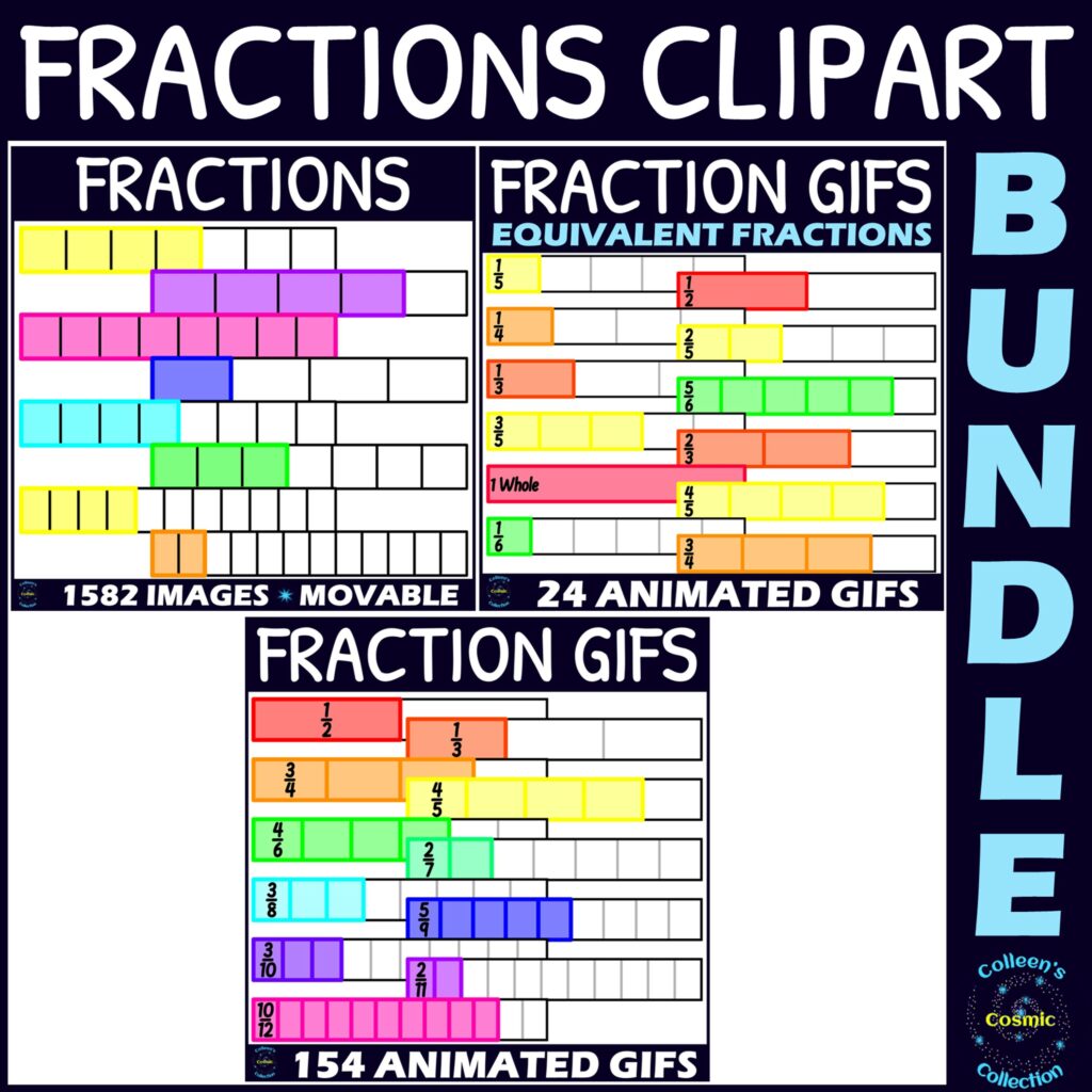 Clipart Fraction Strips and Fraction Strip GIFs BUNDLE | Made By Teachers