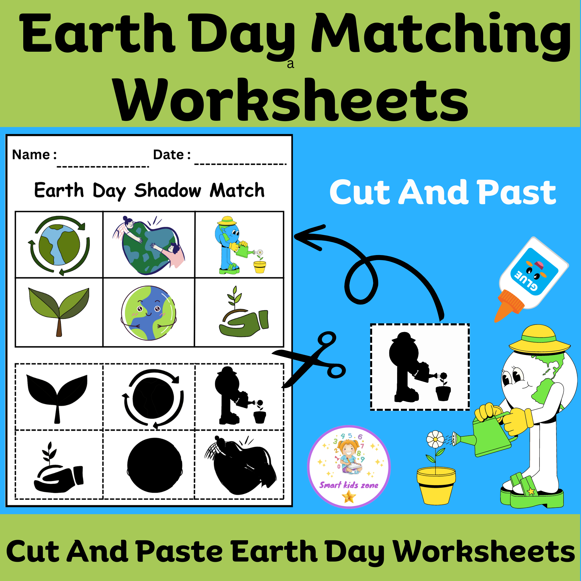 Shadow Matching Earth Day Cut & Paste Worksheets | Earth Day Activities ...