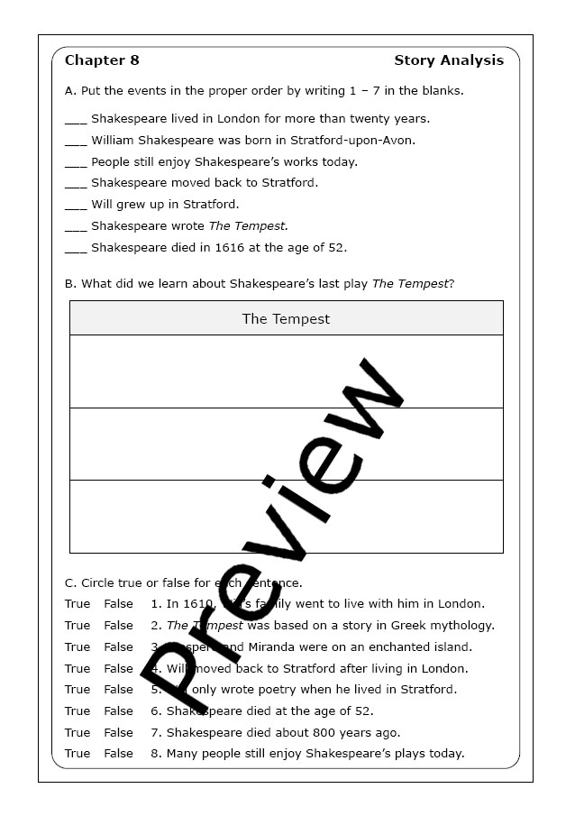 Celeste Davidson Mannis "Who Was William Shakespeare?" worksheets ...
