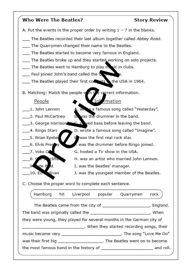 Geoff Edgers "Who Were The Beatles?" worksheets | Made By Teachers