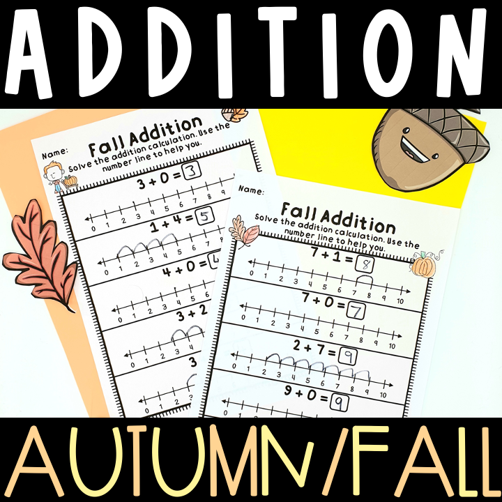 Autumn Fall Addition with a Number Line Worksheets Kindergarten 1st ...