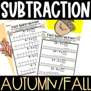 Autumn Fall Subtraction with a Number Line Kindergarten 1st Grade ...