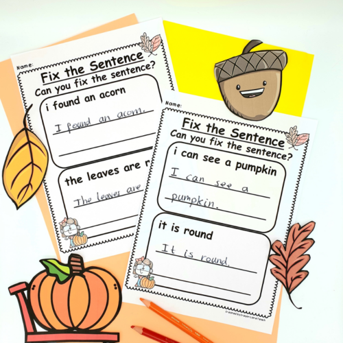 Autumn Fall Sentence Writing Worksheets Fix the Sentence Kindergarten ...