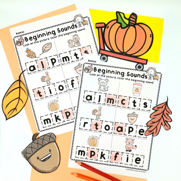 Autumn Fall Beginning Sounds Worksheets Initial Sounds Kindergarten 1st ...