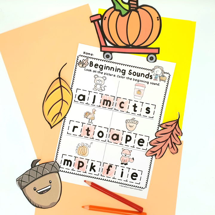 Autumn Fall Beginning Sounds Worksheets Initial Sounds Kindergarten 1st ...