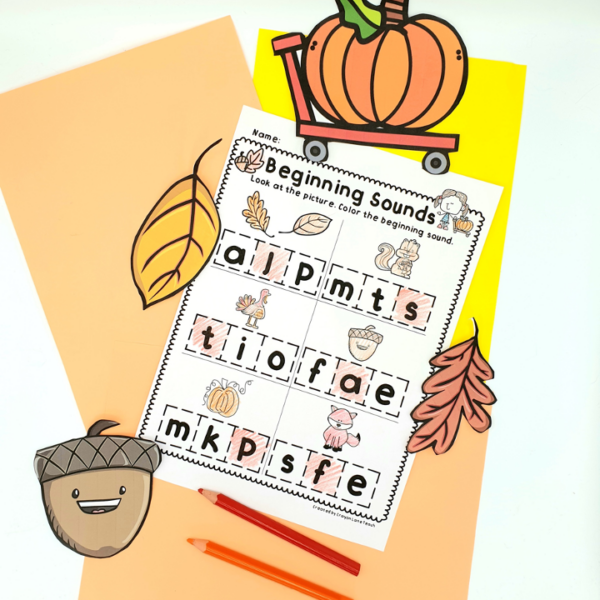 Autumn Fall Beginning Sounds Worksheets Initial Sounds Kindergarten 1st ...