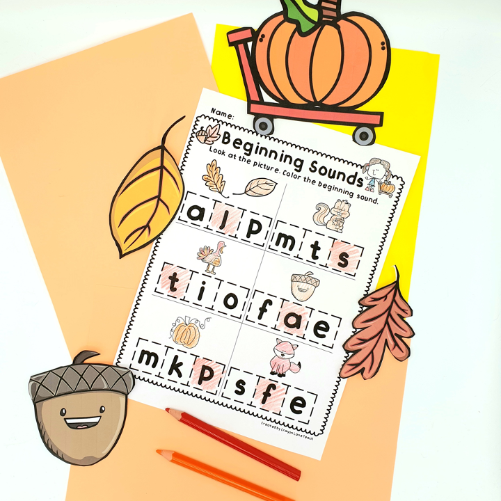 Autumn Fall Beginning Sounds Worksheets Initial Sounds Kindergarten 1st ...