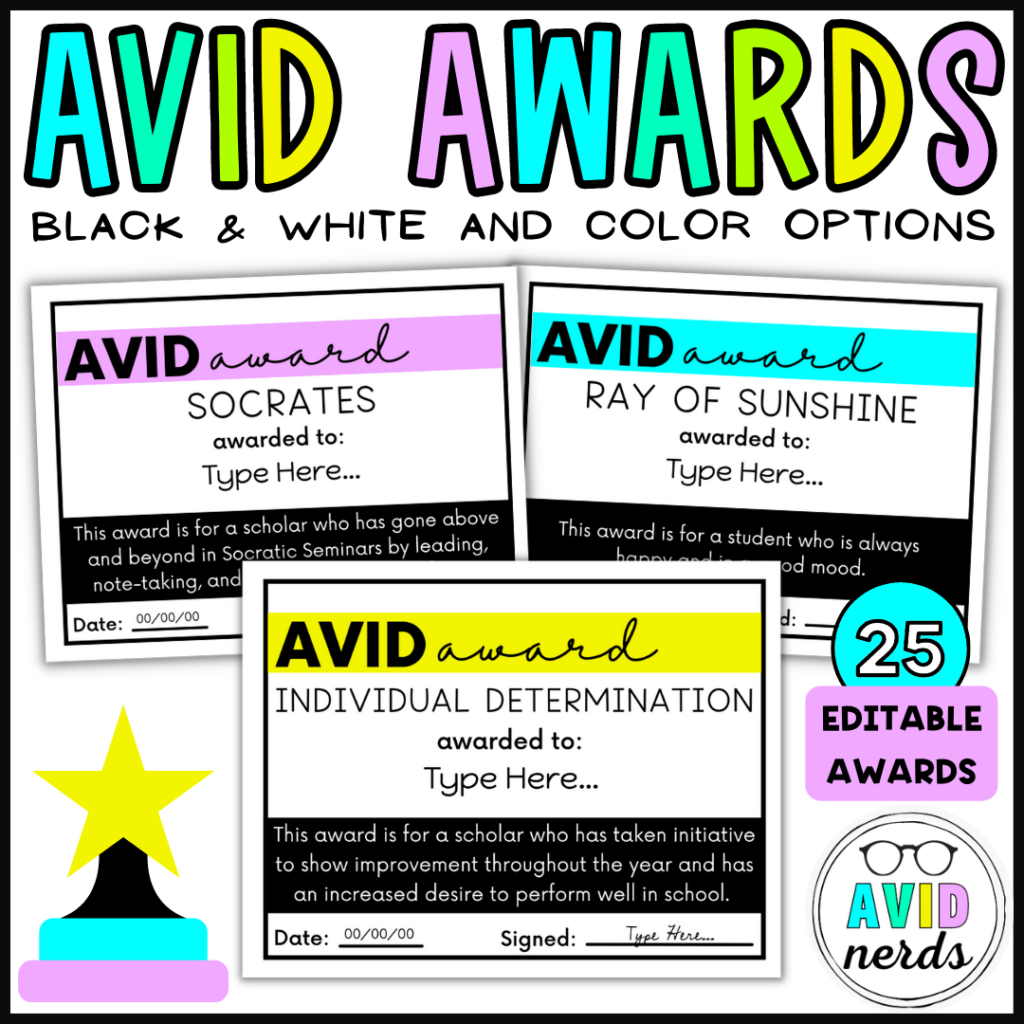 AVID End of The Year Editable Awards / Certificates - Black and White ...