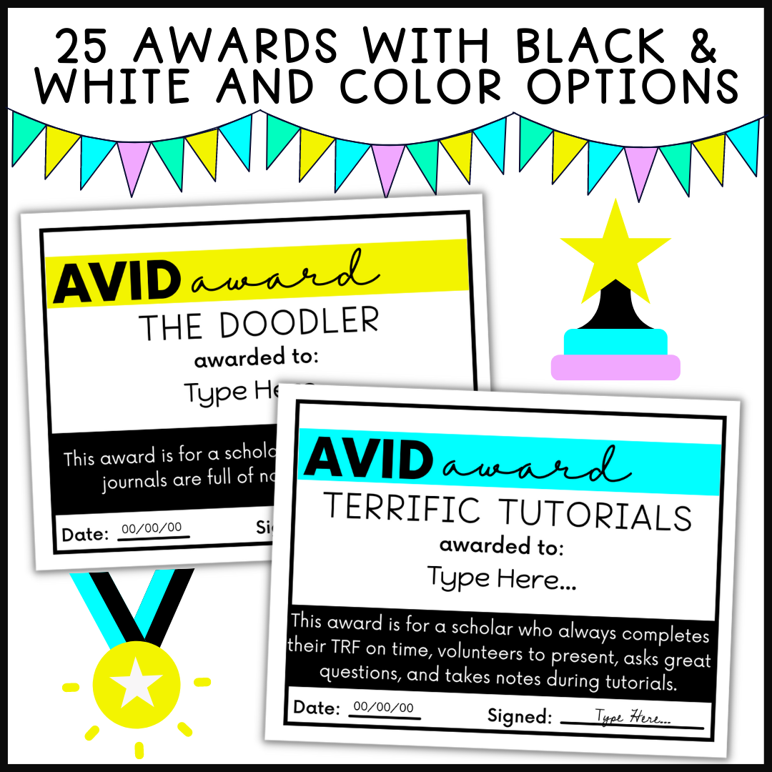 AVID End of The Year Editable Awards / Certificates - Black and White ...