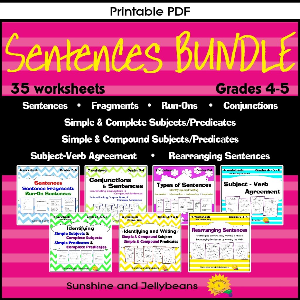 Sentences BUNDLE Grades 4-5 - Subjects Predicates Conjunctions ...