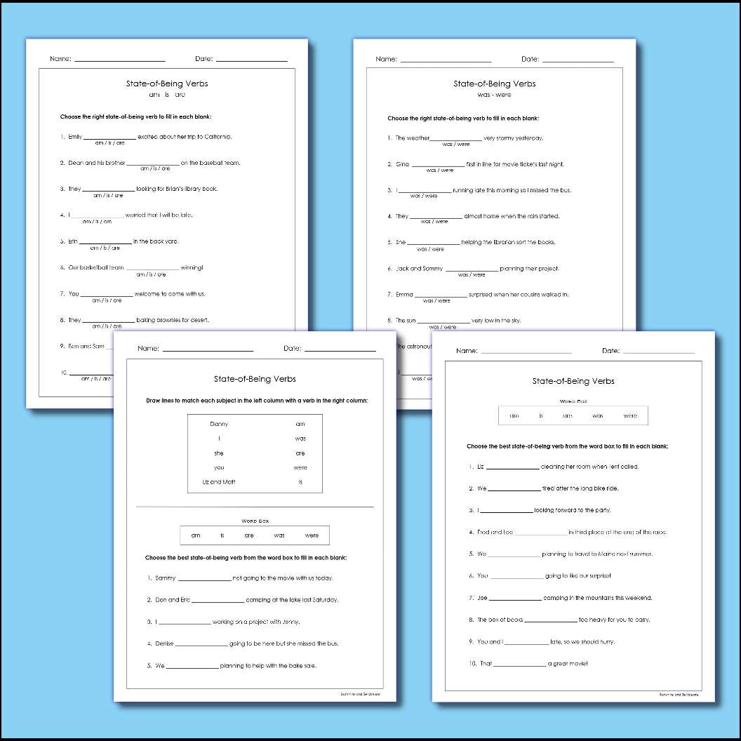 State-of-Being Verbs BUNDLE - am-is-are-was-were - Grades 1-2 - CCSS ...