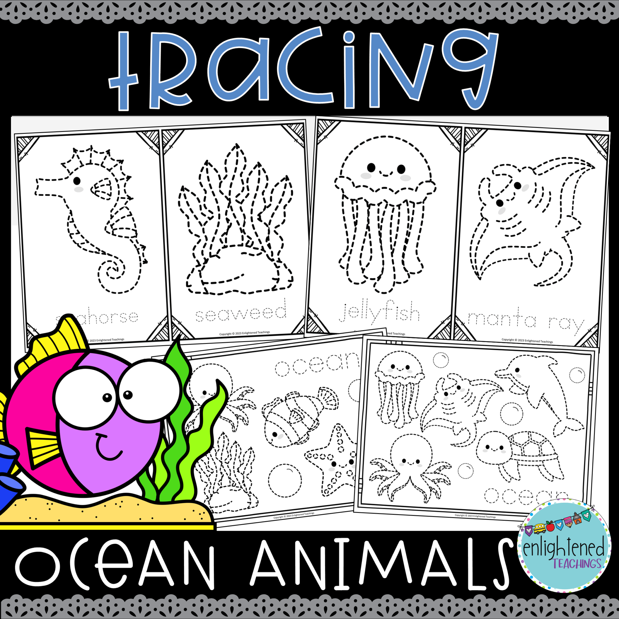Ocean Animals Tracing Worksheets Fine Motor Activity Ocean Animals ...