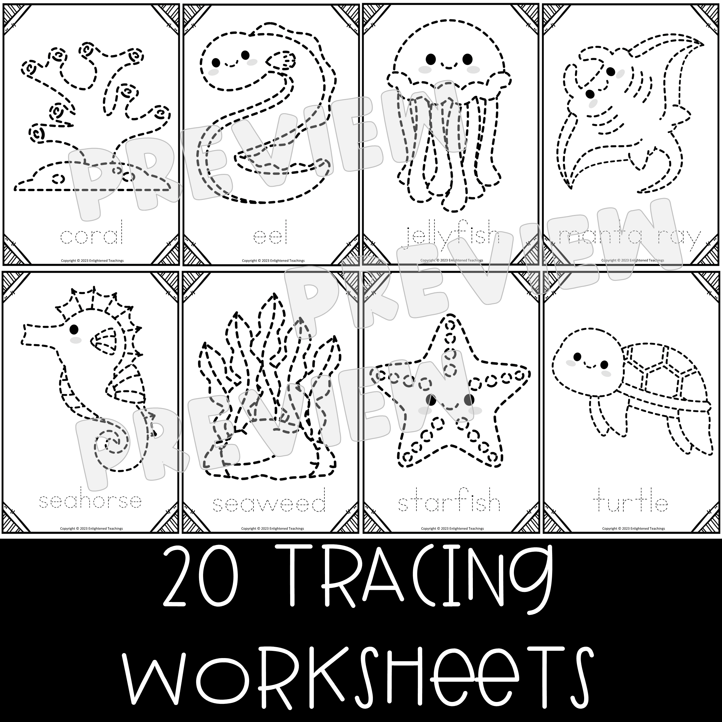 Ocean Animals Tracing Worksheets Fine Motor Activity Ocean Animals ...