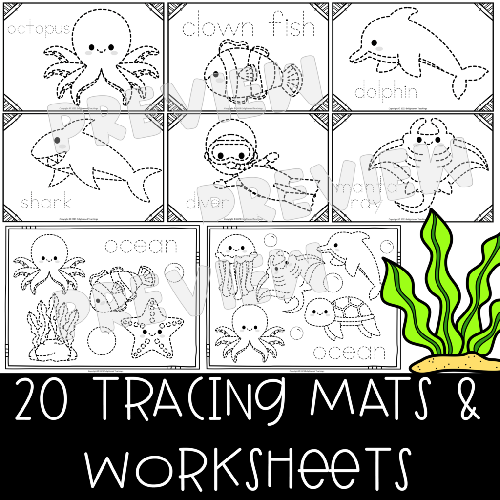 Ocean Animals Tracing Worksheets Fine Motor Activity Ocean Animals ...