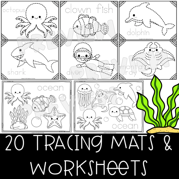 Ocean Animals Tracing Worksheets Fine Motor Activity Ocean Animals ...