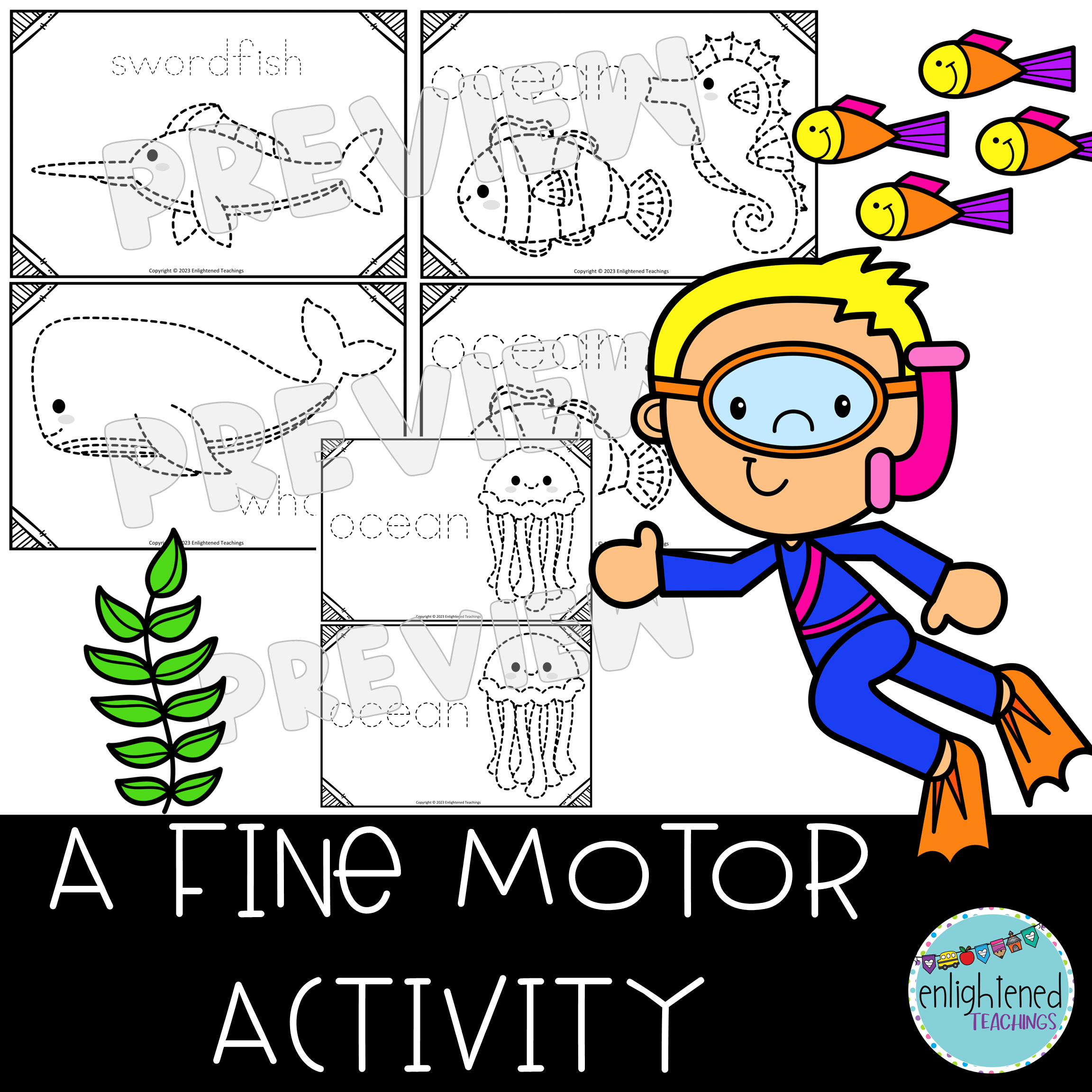 Ocean Animals Tracing Worksheets Fine Motor Activity Ocean Animals ...