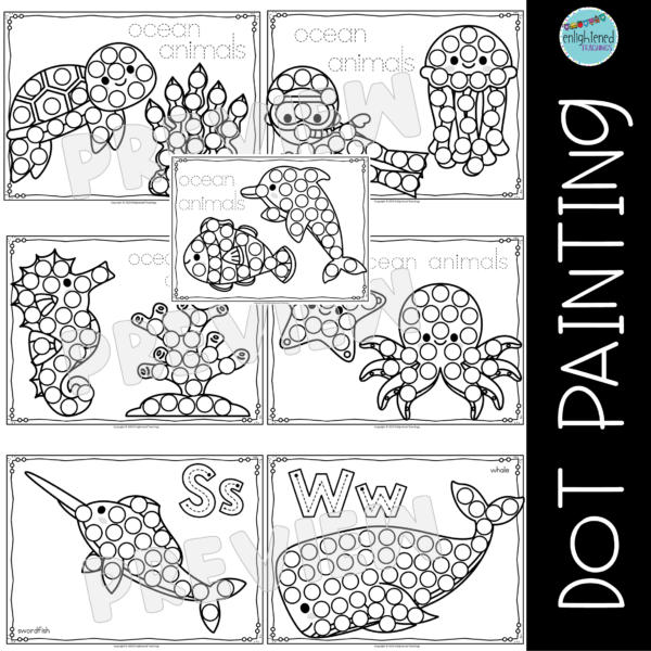 Ocean Animals Dot Marker Fine Motor Activity Ocean Dot Painting Ocean ...