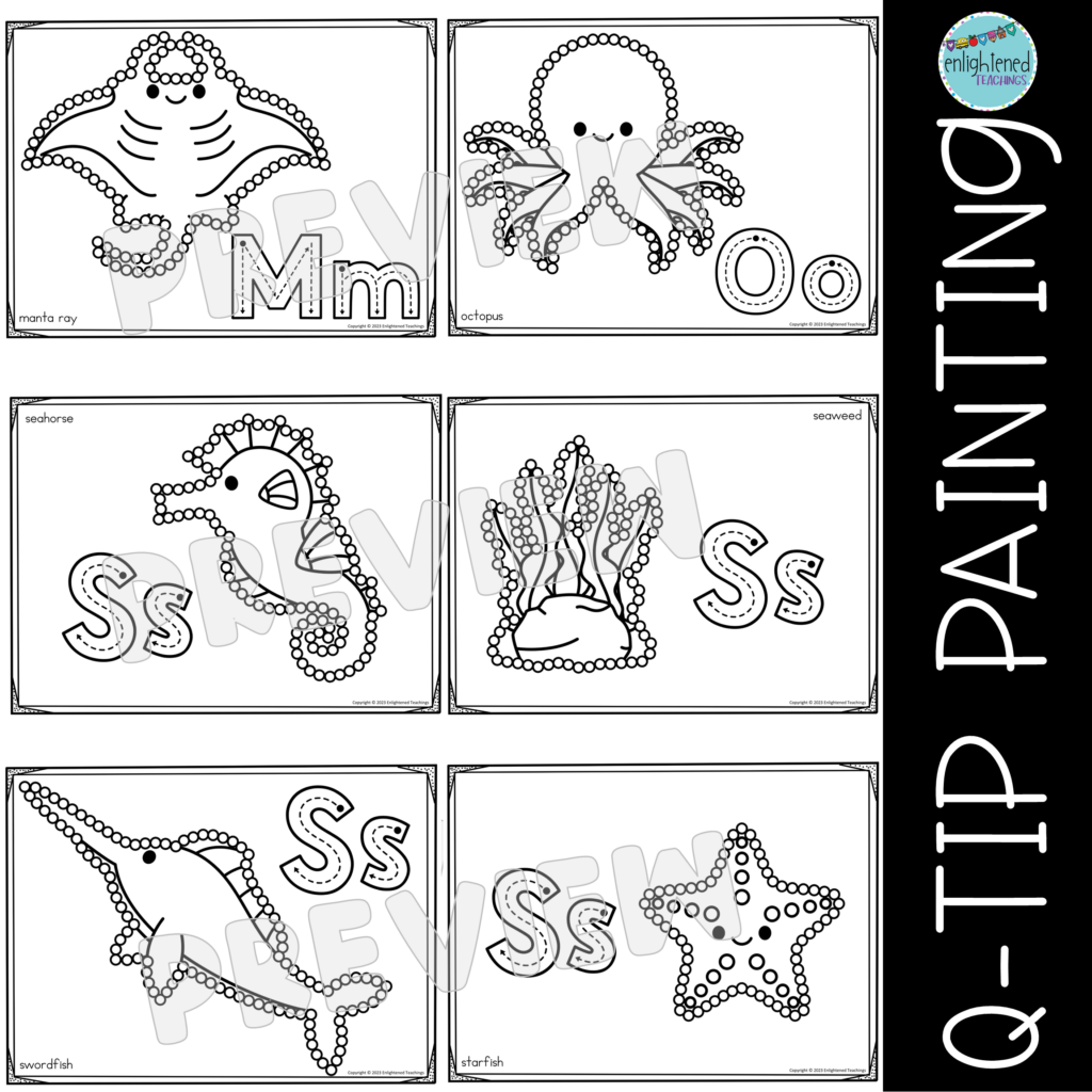 Ocean Animals Q-tip Painting Fine Motor Activity Ocean Dot Painting ...