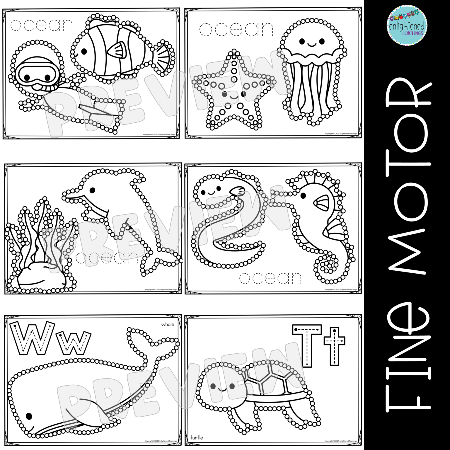 Ocean Animals Q-tip Painting Fine Motor Activity Ocean Dot Painting ...