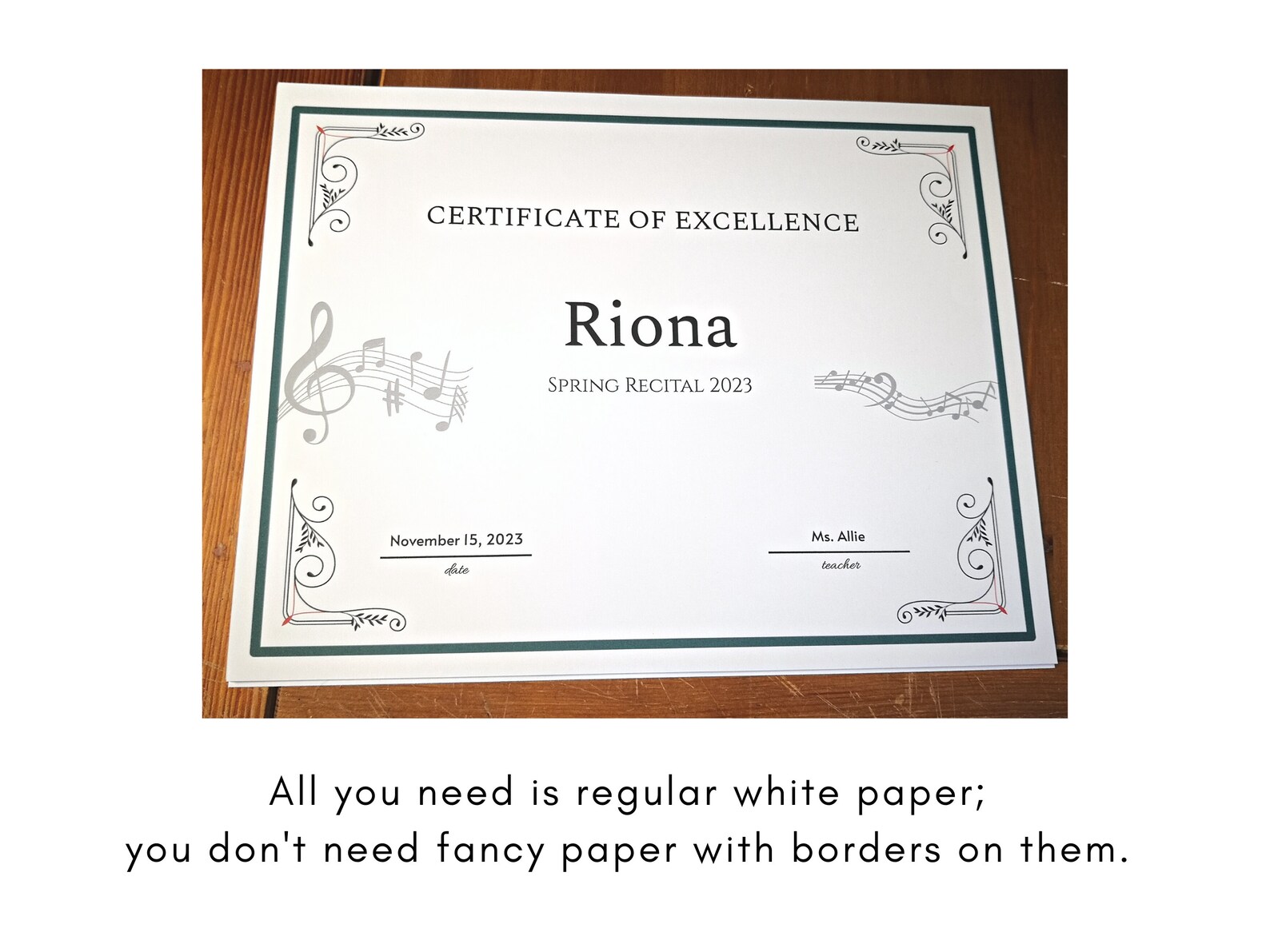 EDITABLE on Google Slides: Piano Music Recital Certificate Classic ...