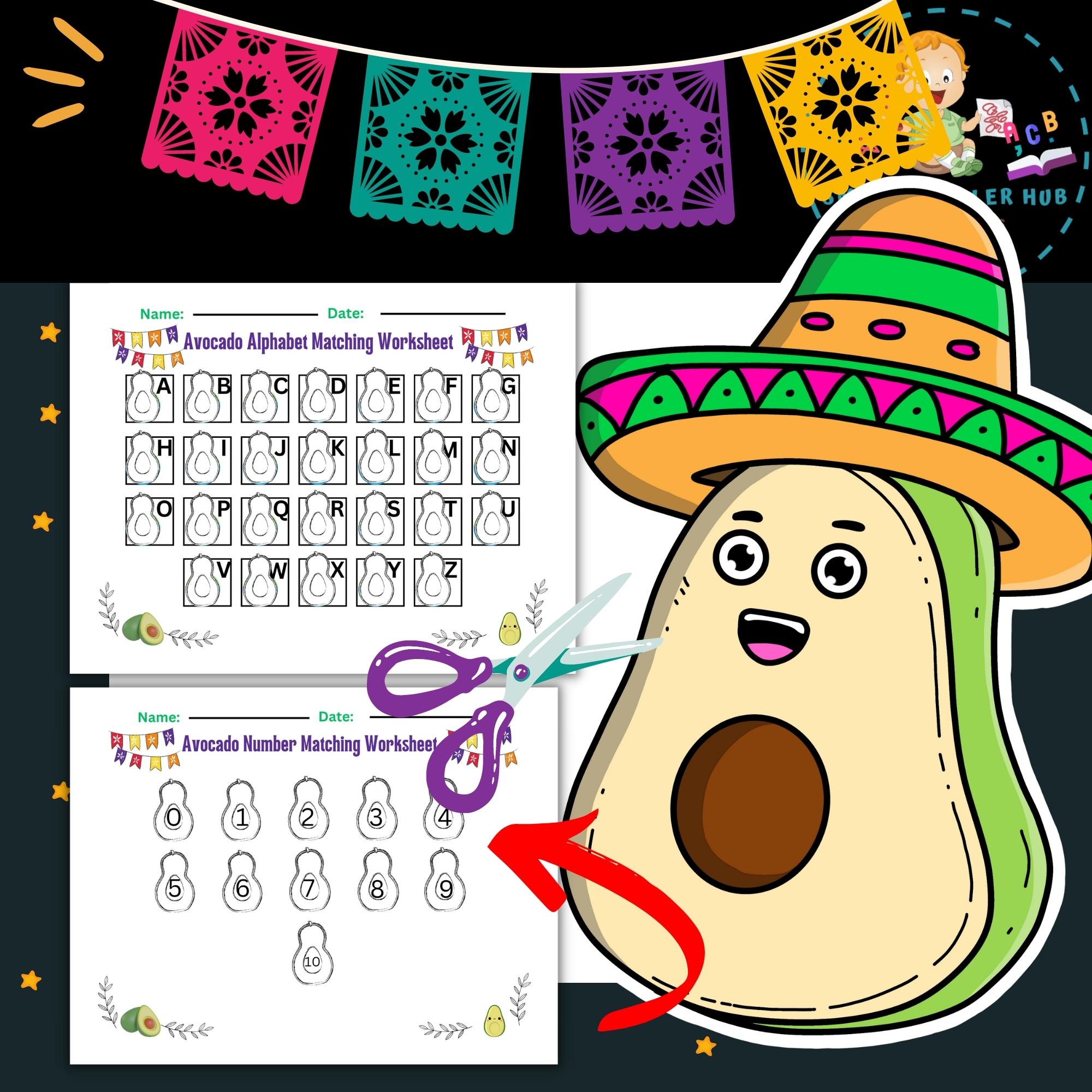 Cinco de Mayo Avocado Alphabet and Numbers Matching Worksheet: Fun ...
