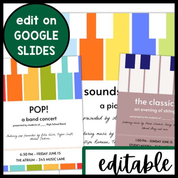 EDITABLE on Google Slides: Piano Music Recital Program Music Concert ...