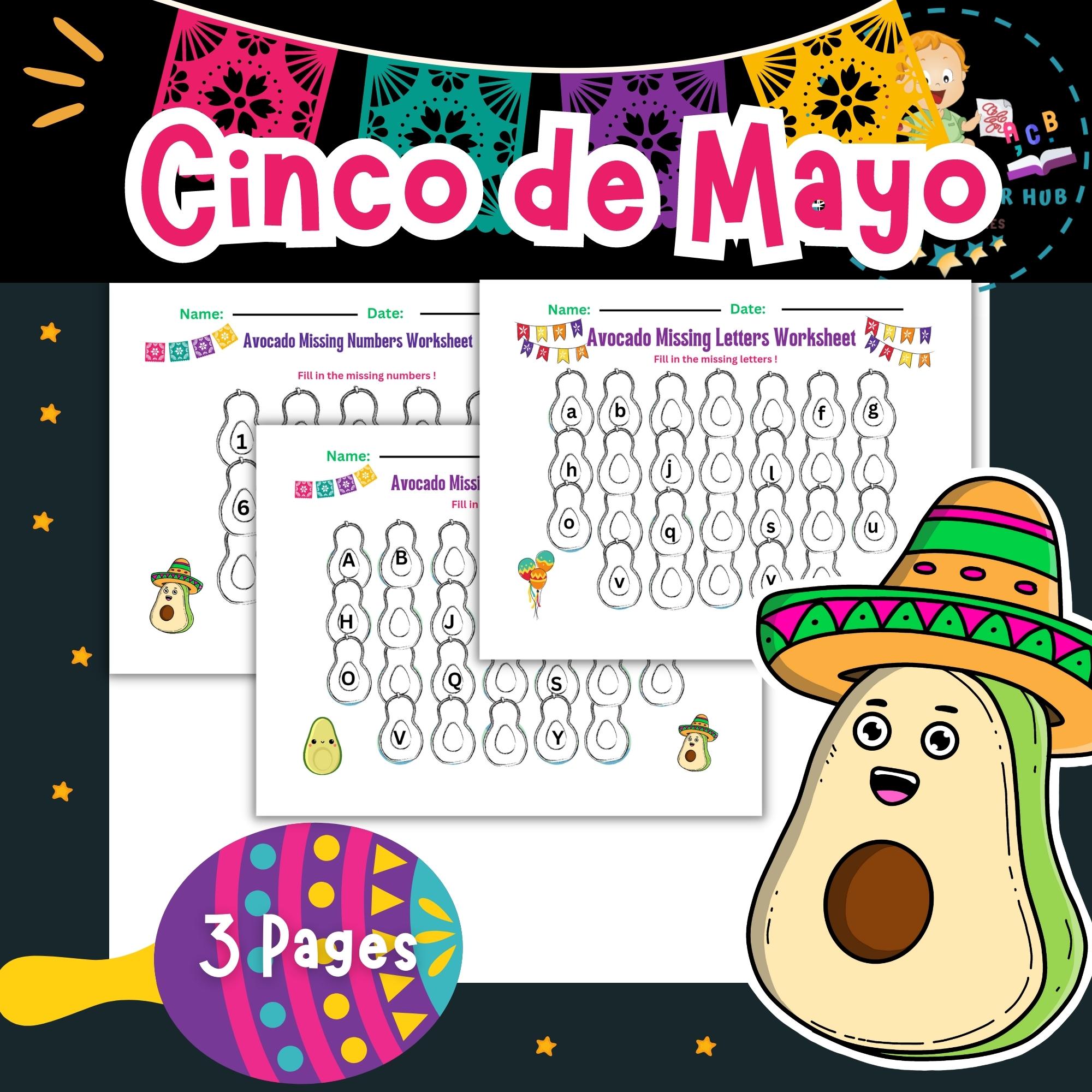 Cinco de Mayo Avocado Missing Letters and Numbers Worksheet: Exciting ...