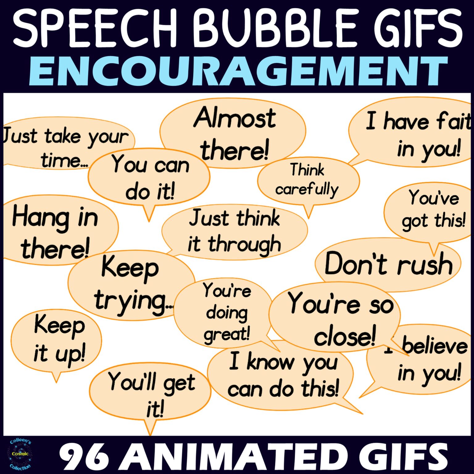Encouragement Speech Bubble GIFs Clipart - Orange | Made By Teachers